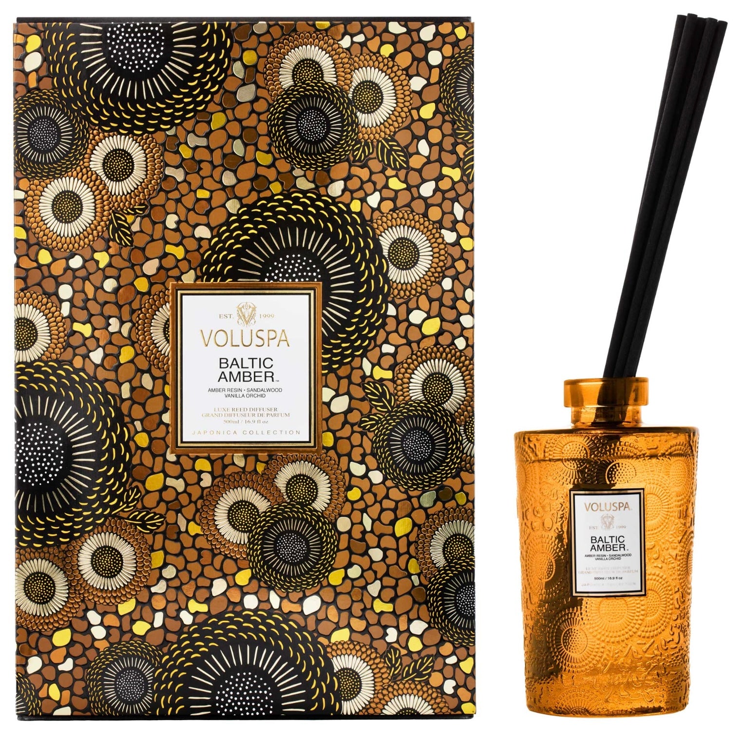 Voluspa Baltic Amber Luxe Reed Diffuser – 9-Month Fragrance, Elegant Amber & Vanilla Scent ...
