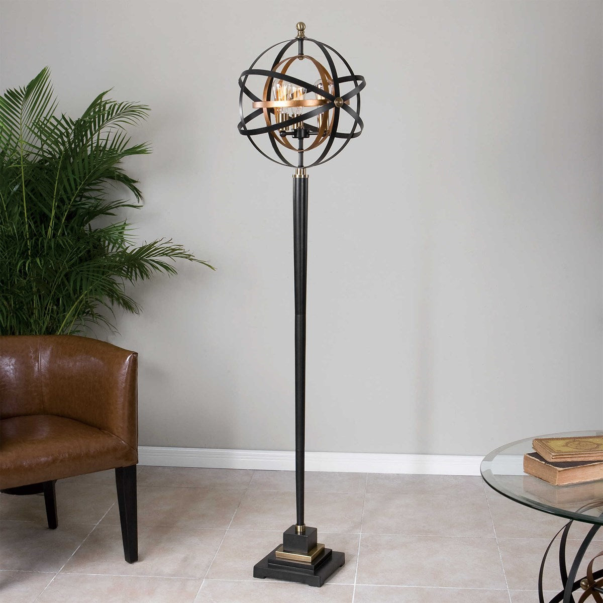Uttermost Rondure Bronze and Gold Leaf Sphere Floor Lamp ...