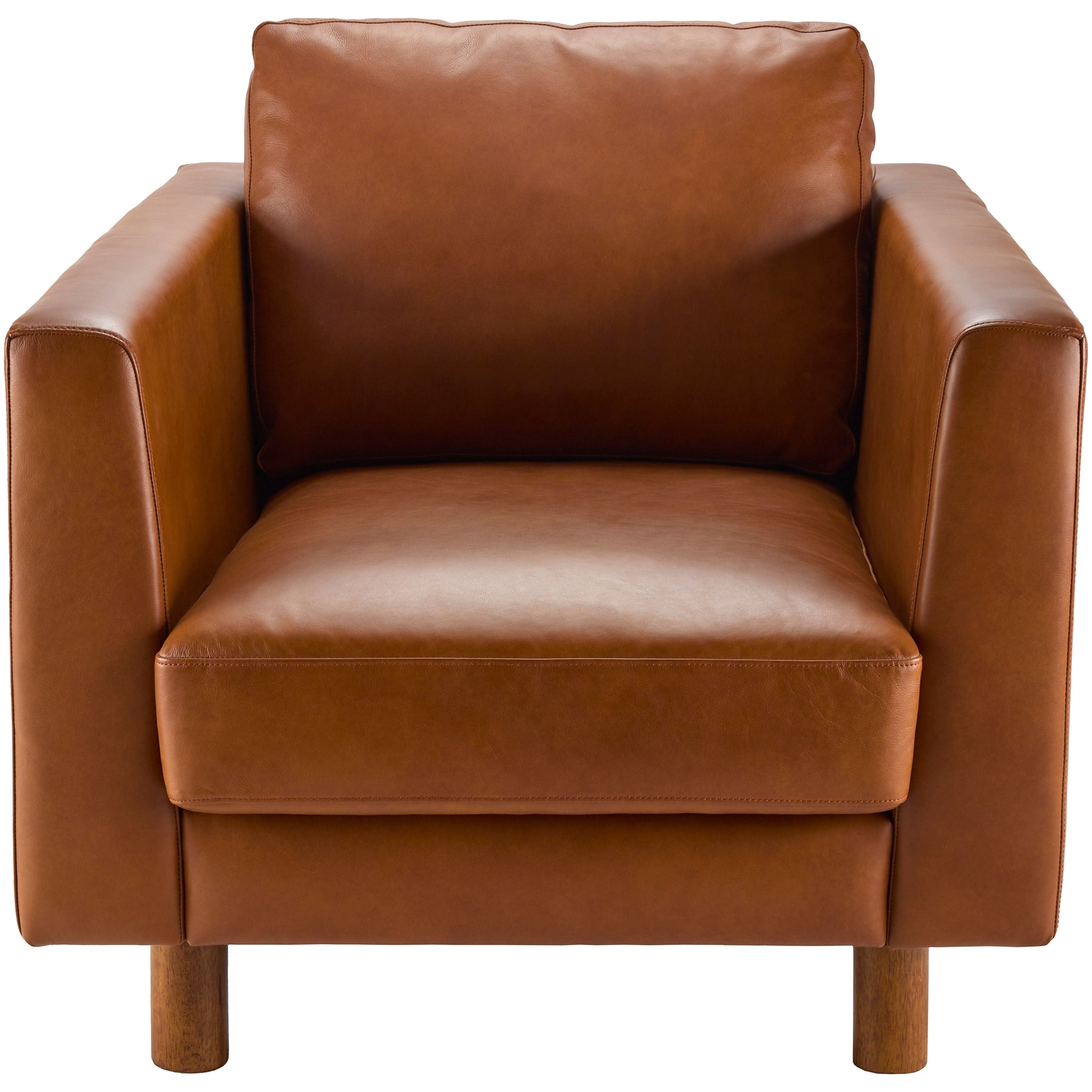 Surya Fitz Modern Cognac Brown Leather Square Arm Accent Chair ...