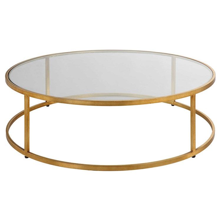 Uttermost Radius Glass Top with Antiqued Gold Iron Round Coffee Table ...