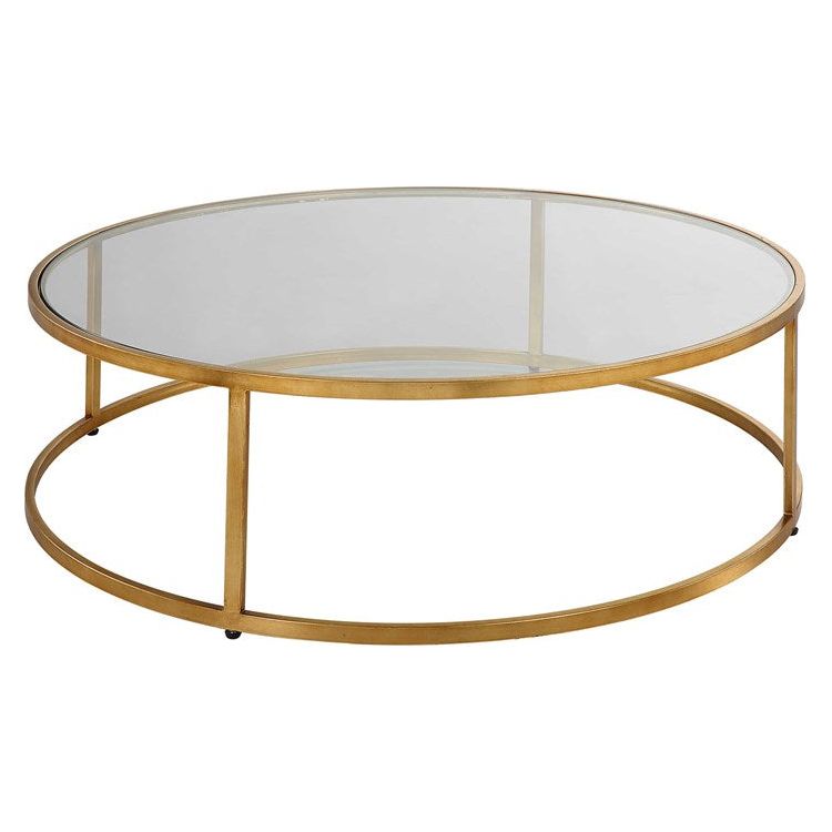 Uttermost Radius Glass Top with Antiqued Gold Iron Round Coffee Table ...