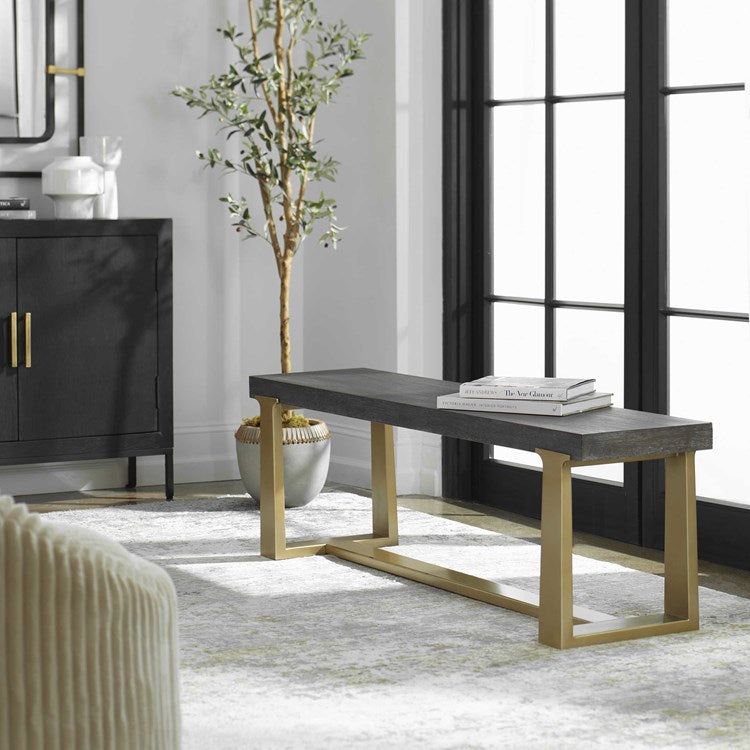 Uttermost Voyage Gray Glazed Wood Top with Brushed Brass Iron Base Ben ...
