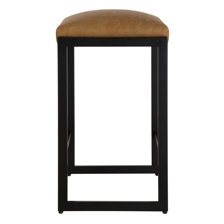 Uttermost Atticus Counter Stool ~ Camel Faux Leather Cushioned Seat ...