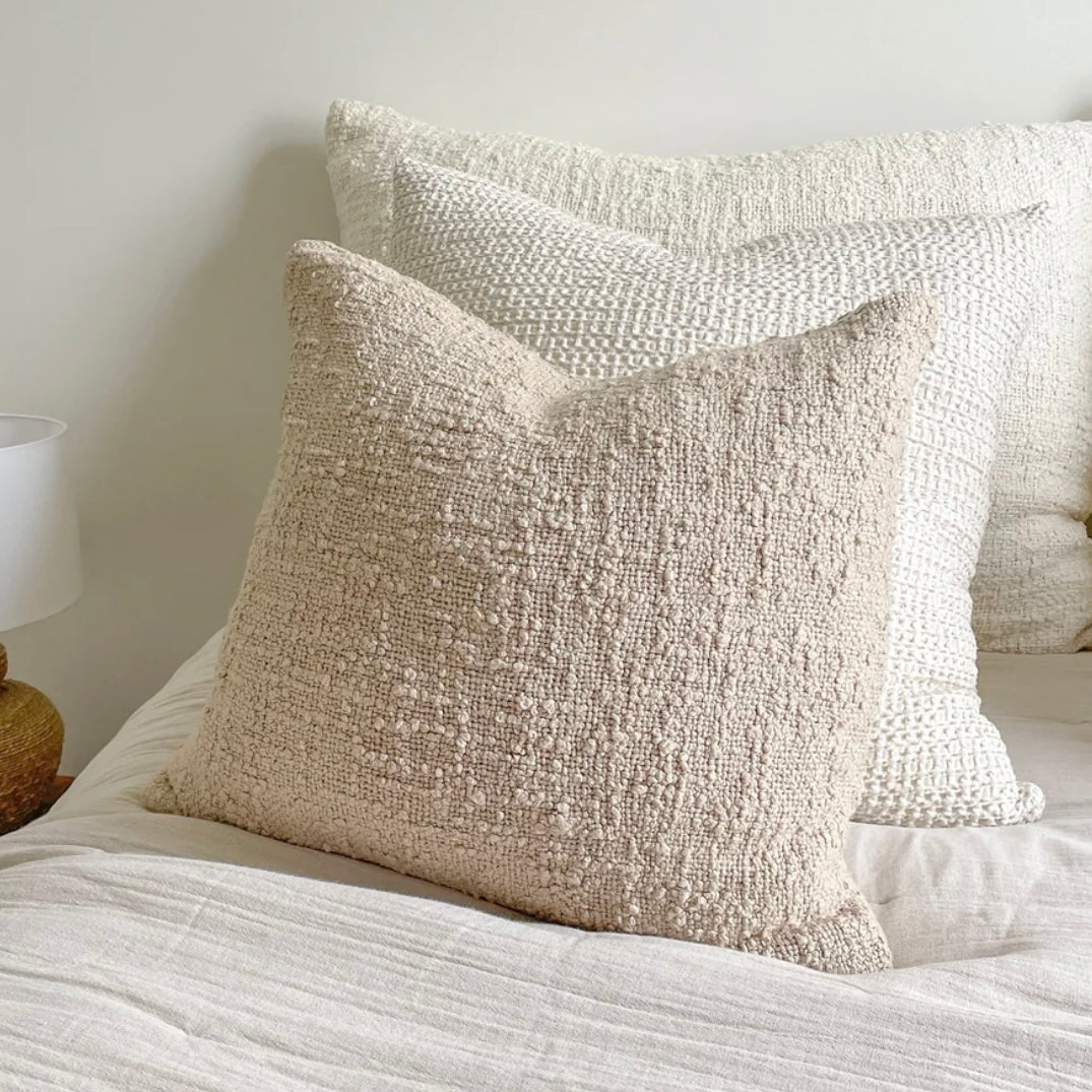 Anaya Home Cozy Cotton Beige Boucle Pillow 20x20 With Down Insert ~ DR ...