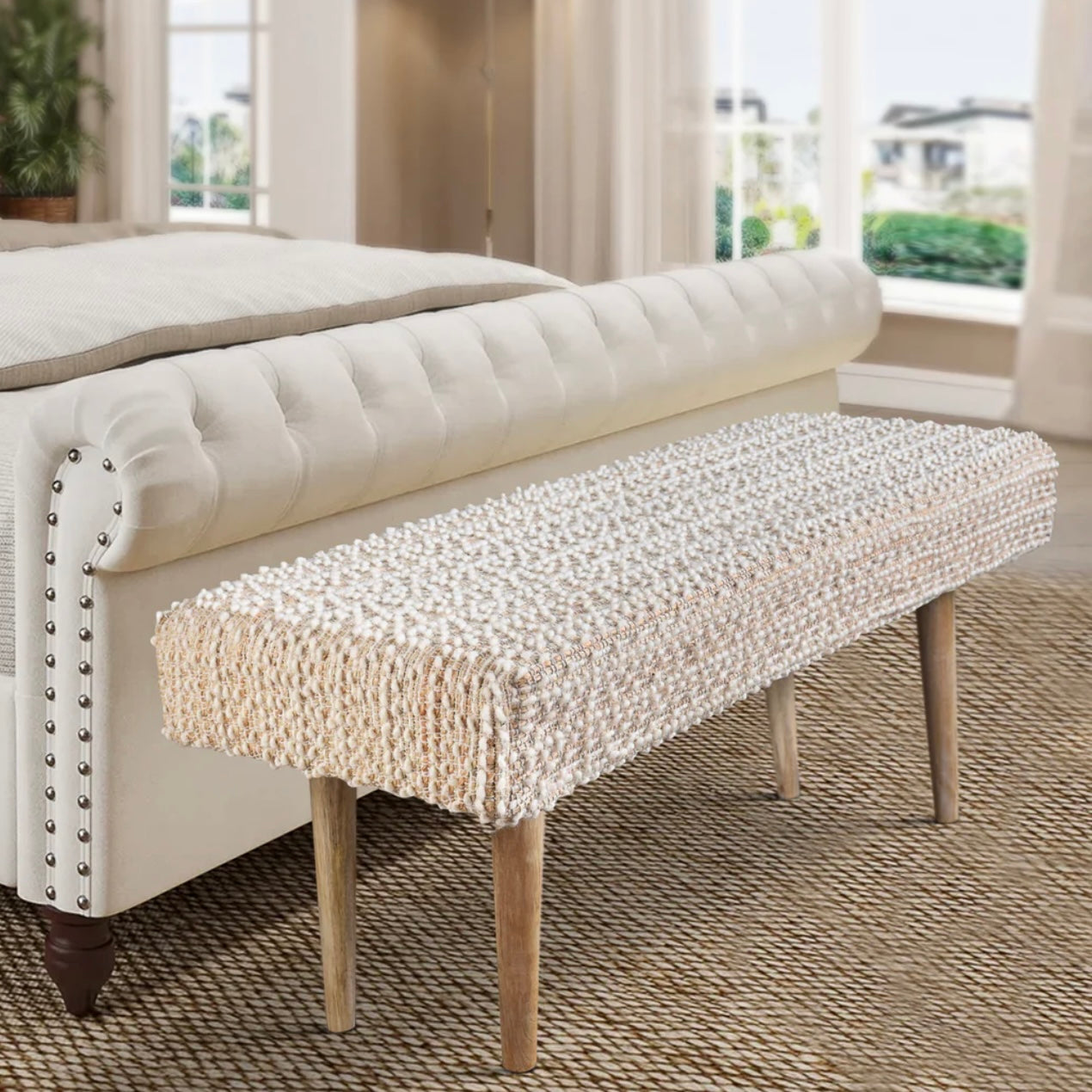 Anaya Home Natural Boucle Handwoven Bench – casabelladecor.net