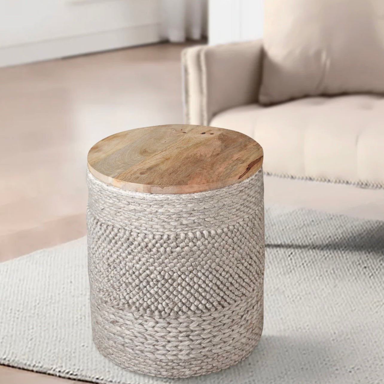Anaya Home Textured Taupe Handwoven Storage Side Table – casabelladecor.net