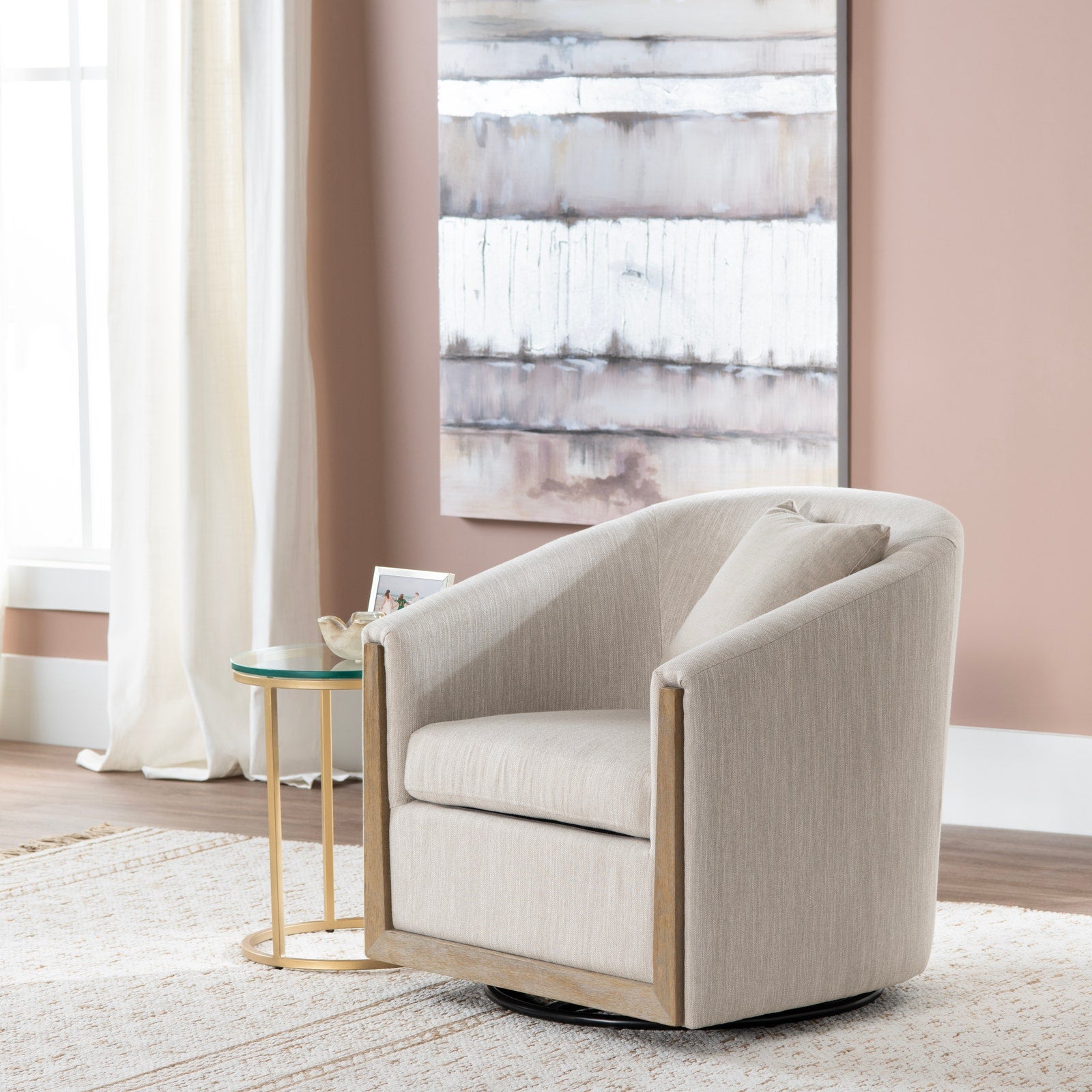 Crestview Collection Bennett Cream Linen Swivel Chair – casabelladecor.net
