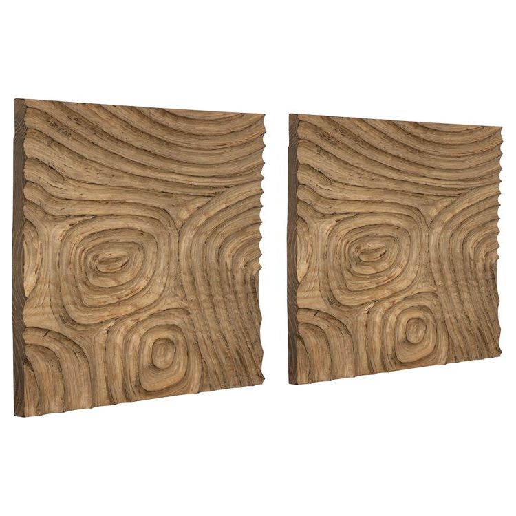 Uttermost Channels Set of 2 Hand Carved Natural Finished Pine Wood Wal ...