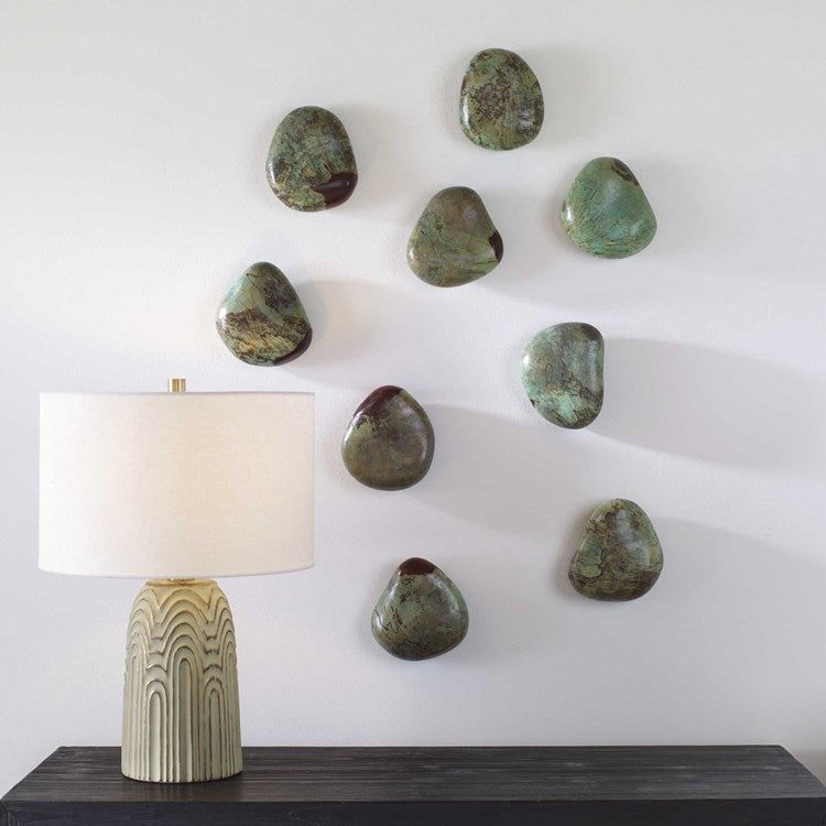 Uttermost Pebbles Set of 9 Aqua Finish Spalted Tamarind Wood Wall Art ...