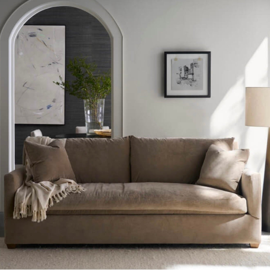 Rowe Furniture Lilah Fawn Brushed Velvet 89” Sofa ~ Express Collection ...