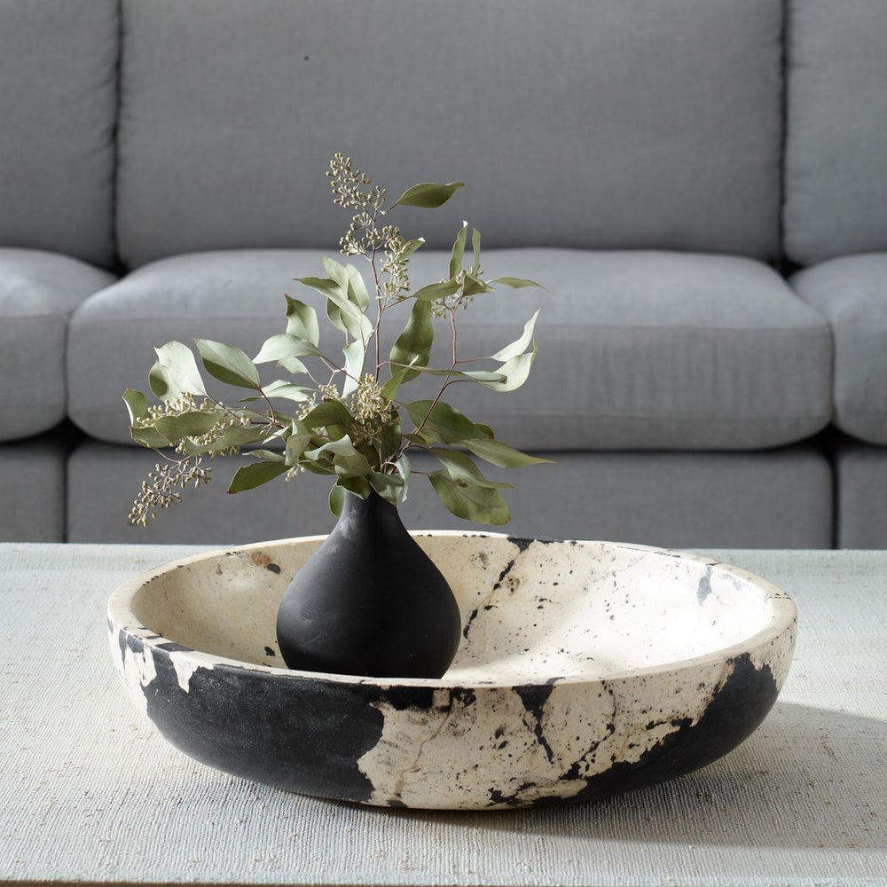 Uttermost Nouveau Handcrafted White Limestone With Black Accents Bowl ...