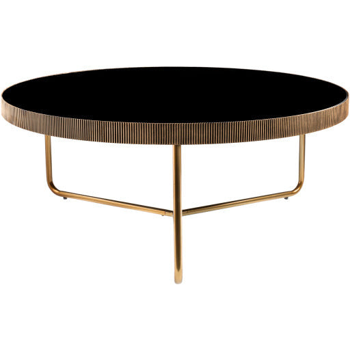 Surya Melton Modern Black Glass & Metallic Brass Base Round Coffee Tab ...