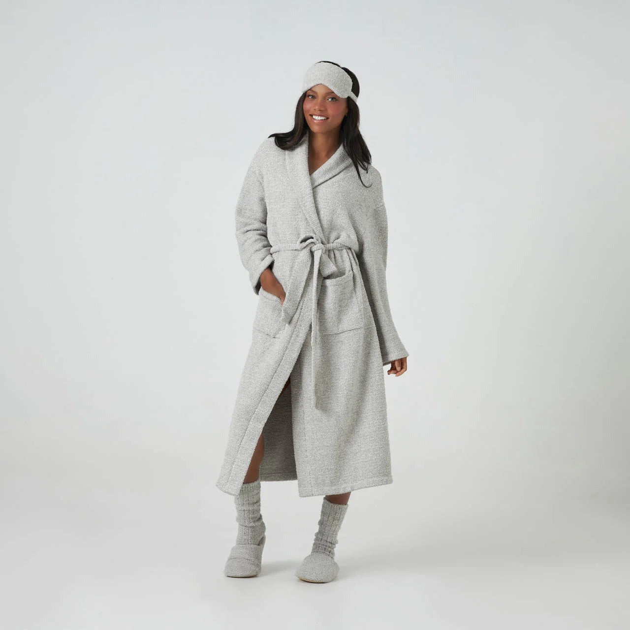 Kashwere Lounge Large Oyster & Bone Malibu Heathered Robe & Eye Mask S ...