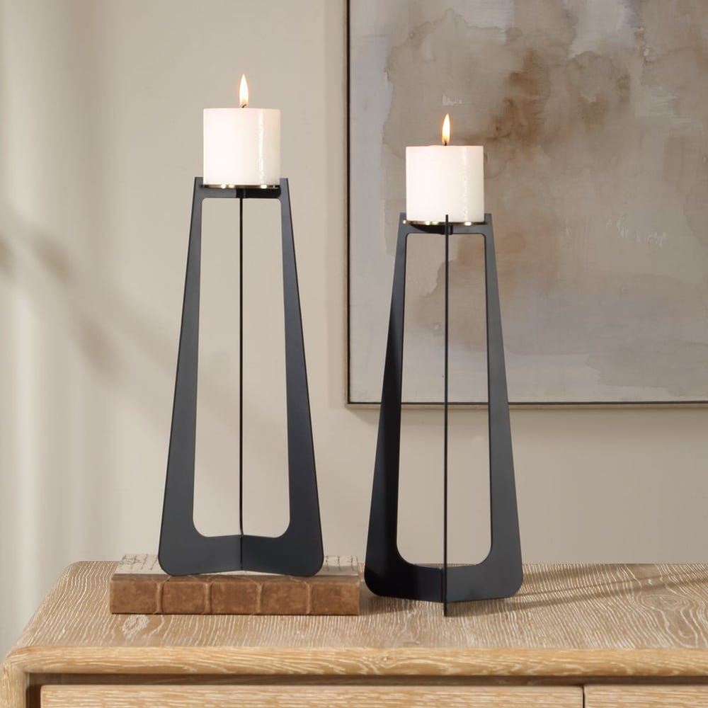 Uttermost Columnar Matte Black Candleholders ~ Set Of 2 ...
