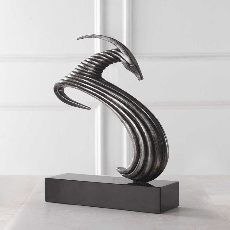 Aged Silver Iron Ram Sculpture – Elegant Contemporary Decor by ...