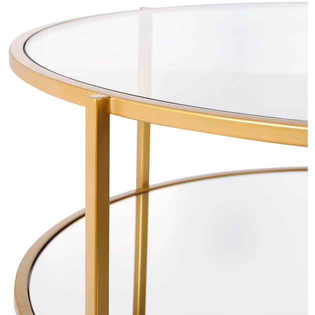 Surya Alecsa Modern Glass Top With Wood & Gold Metal Mirrored Base Rou ...