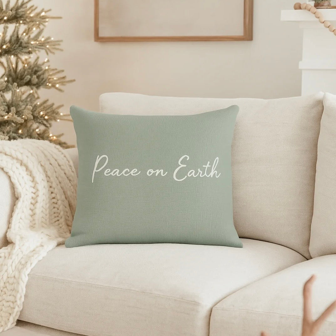 Anaya Home Peace On Earth Linen 20 x 20 Holiday Pillow ~ Sage Green ...