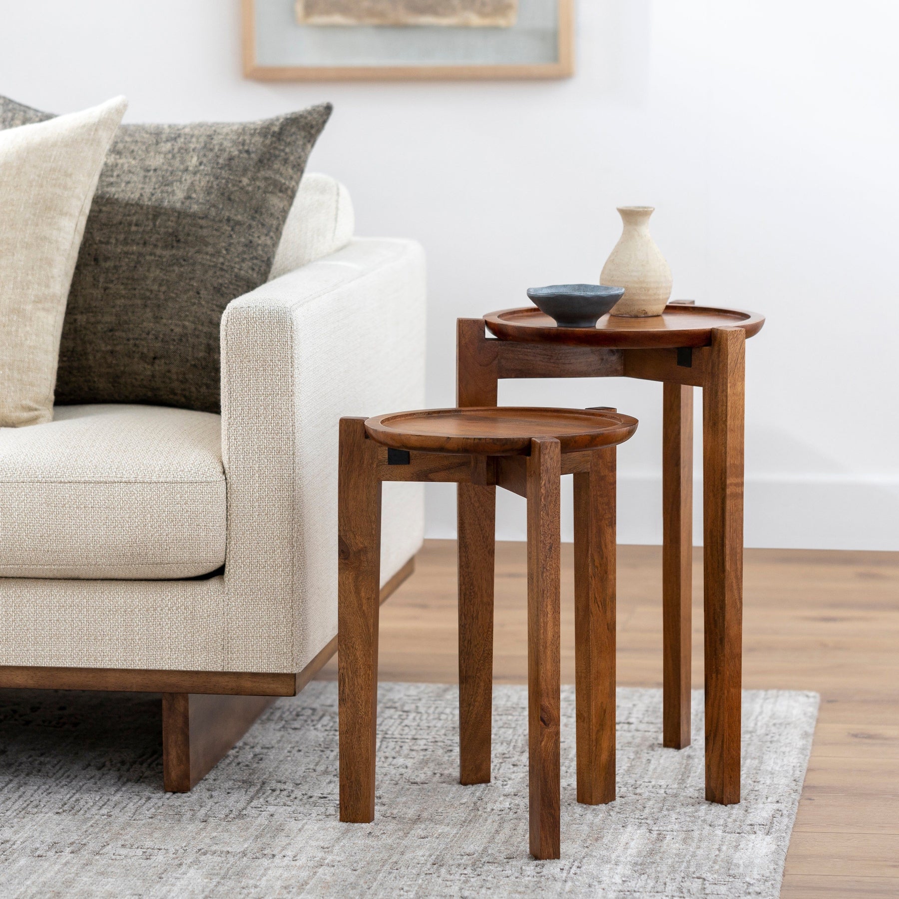 Surya Abuja Modern Wood Round Set of 2 Accent Side Tables ...