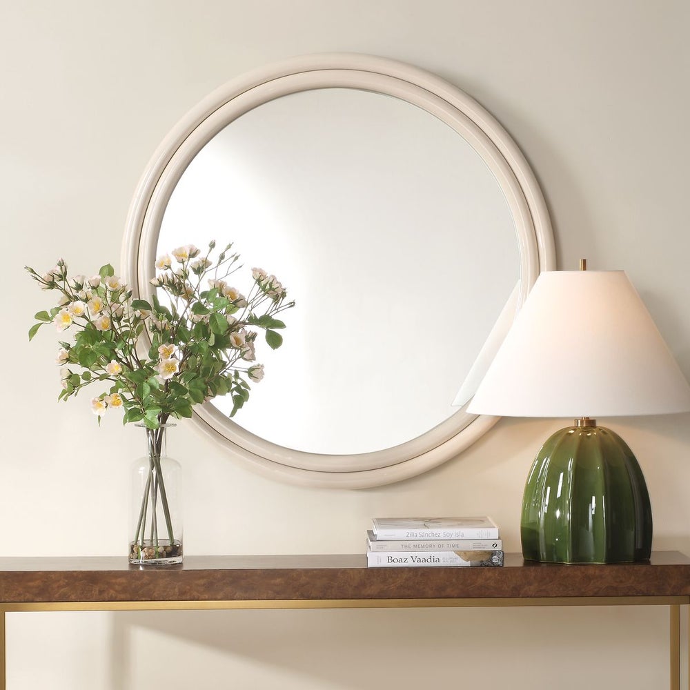Uttermost Florian High Gloss Warm White Round Iron Mirror ...