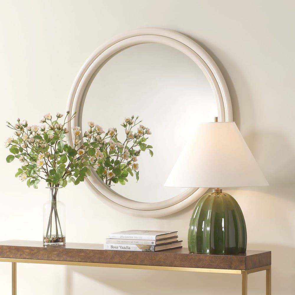 Uttermost Florian High Gloss Warm White Round Iron Mirror ...