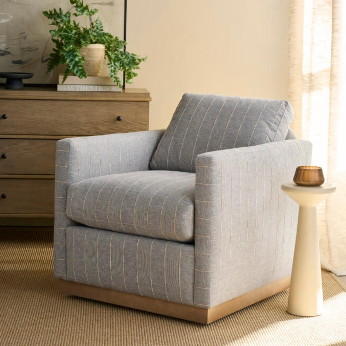 Rowe Furniture Allie Indigo Stripe Swivel Chair ~ Express Collection ...