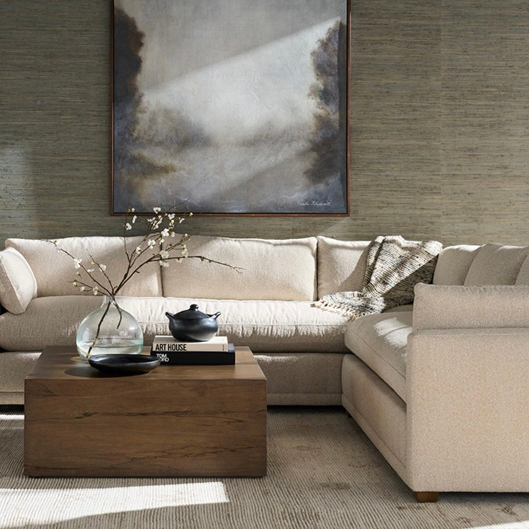 Rowe Furniture Sylvie Sand Boucle Bench Seat Sectional Sofa ...