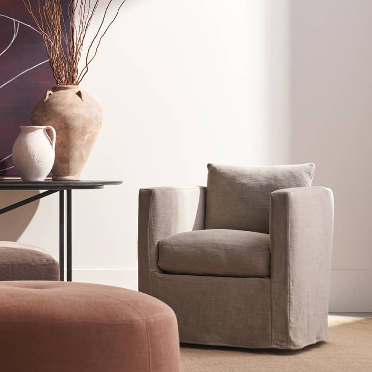 Rowe Rothko Slipcovered Swivel Chair Tan White Stripe ...