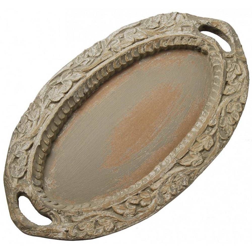 Provence Home Distressed French Grey Antiqued Carved Wood Tray ...