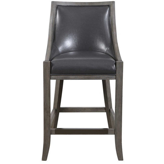 Uttermost Elowen Steel Gray Faux Leather Counter Stool With Wood Frame ...