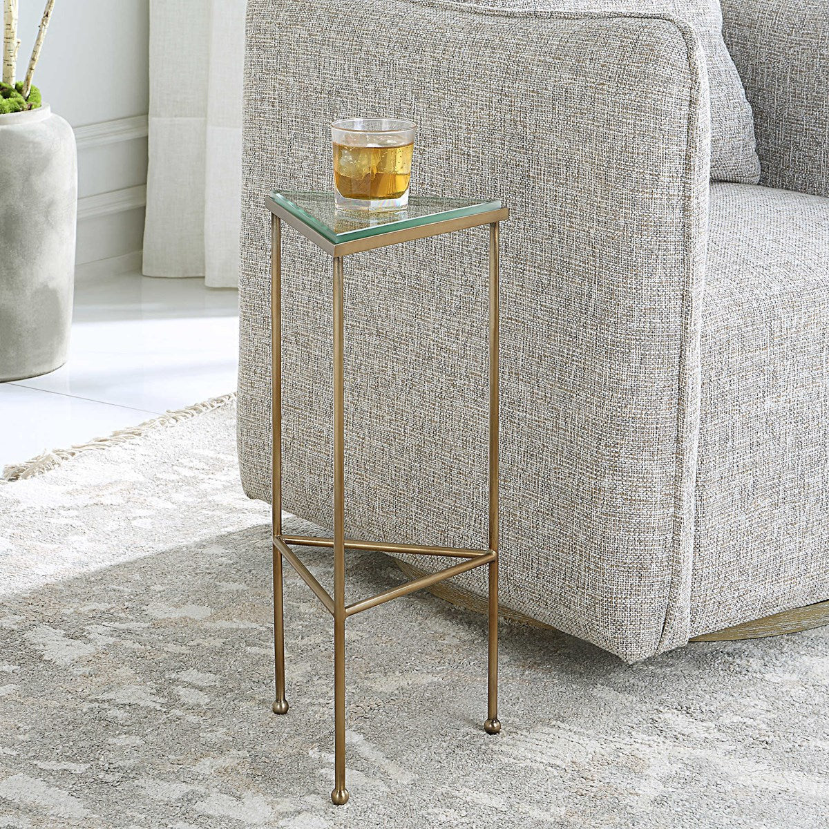 Uttermost Giza Glass Top With Brushed Gold Iron Drink Table ...