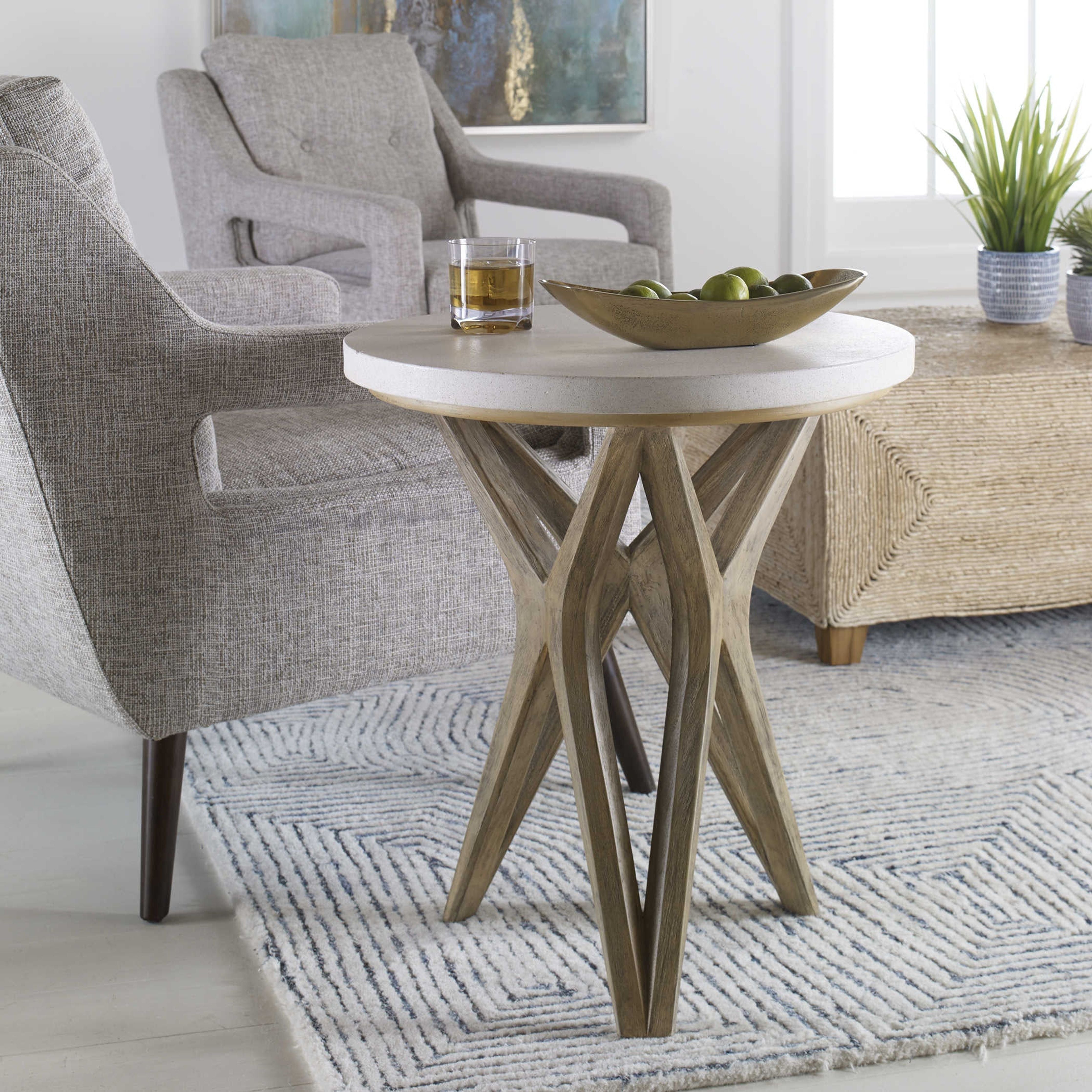 Uttermost Marnie Natural Ivory Limestone Top With Wood Base Side Table ...