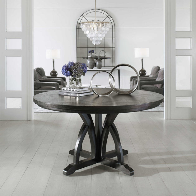 Uttermost Maiva Weathered Black Mango Wood Round Dining Table ...