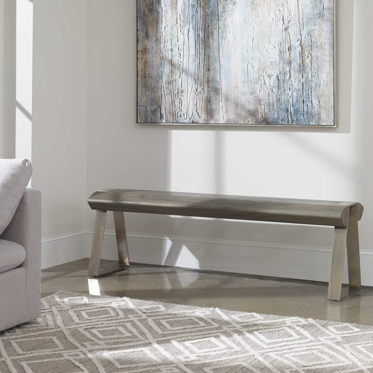 Uttermost Acai Gray Wash Wood Contemporary Pewter Metal Bench ...