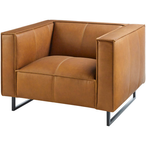 Surya Dylan Modern Cognac Brown Leather Square Arm Accent Chair ...